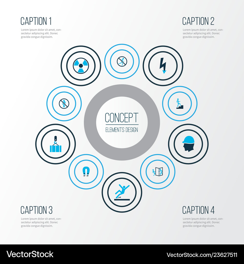 Safety icons colored set with head protection Vector Image