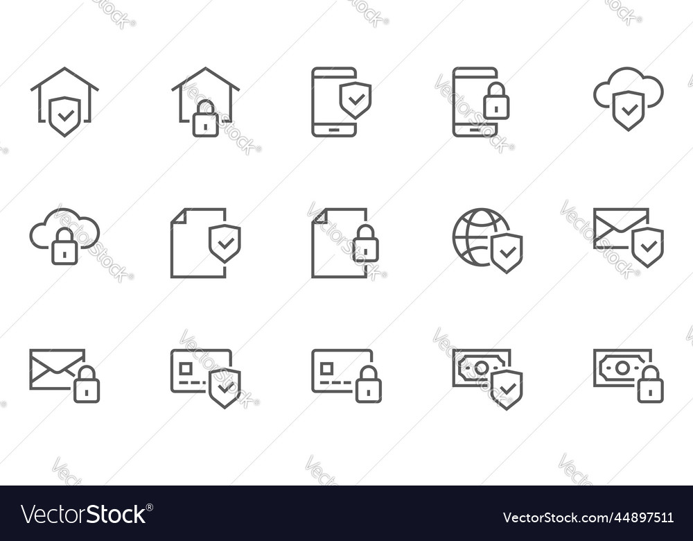 Security And Protection Line Icons Set Royalty Free Vector