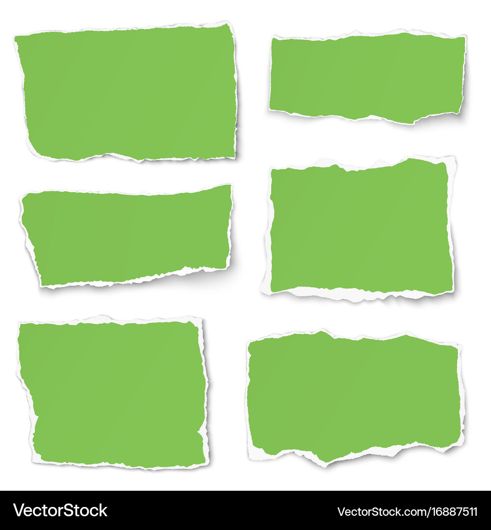 Set green paper different shapes tears Royalty Free Vector