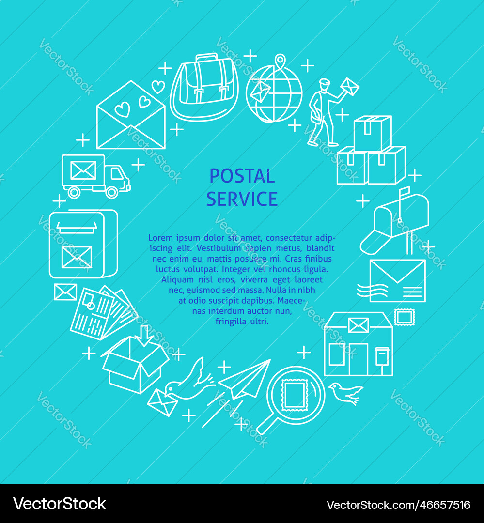 Postal service round banner in line style Vector Image