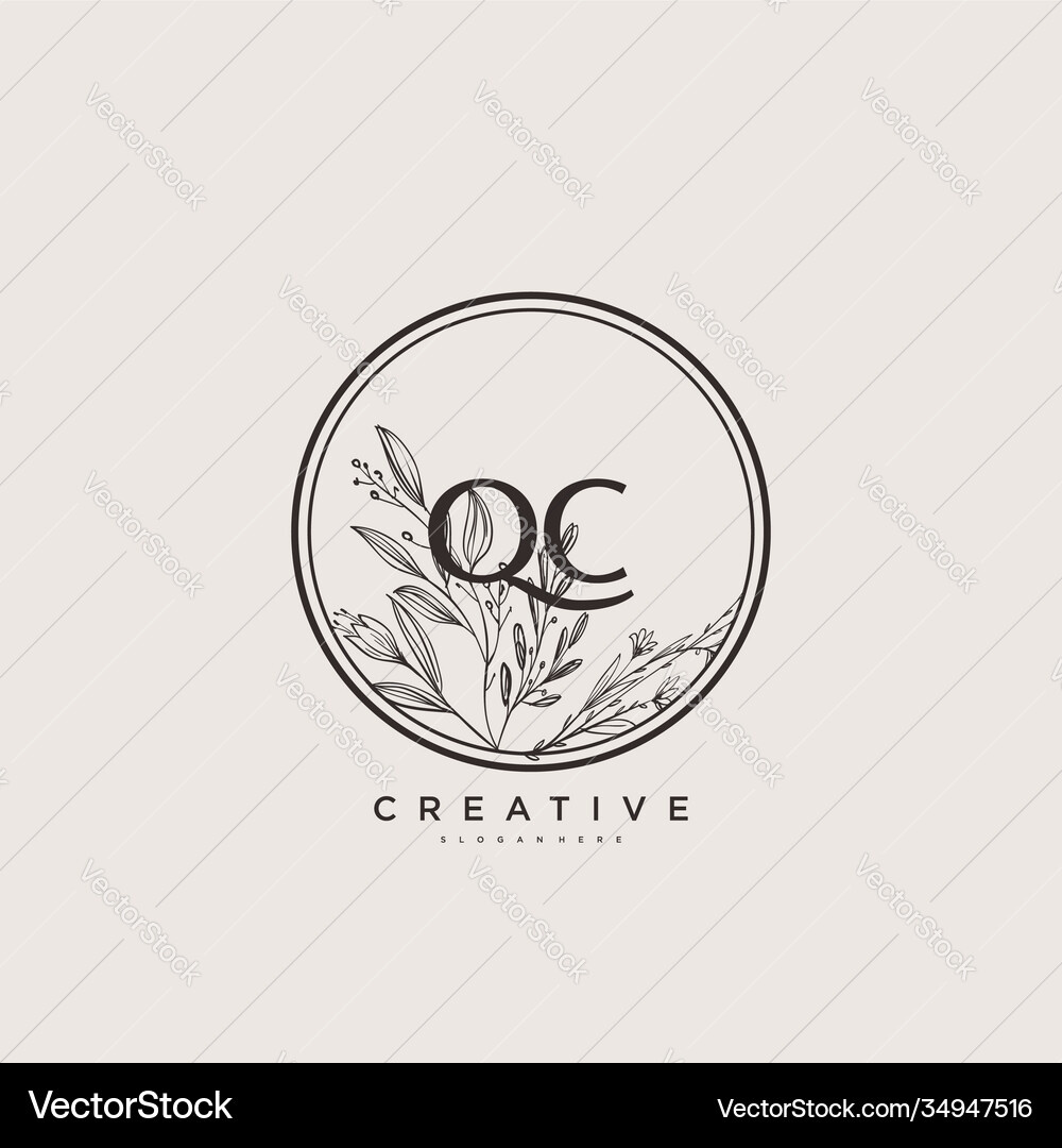 Qc beauty initial logo art handwriting logo Vector Image