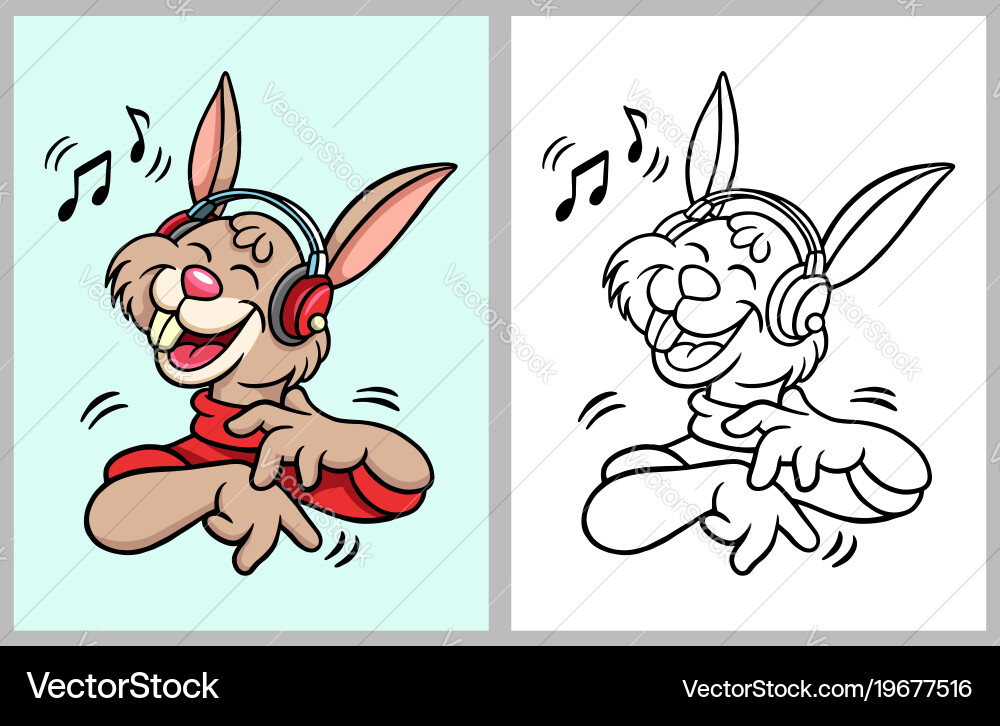 Rabbit hearing music cartoon character Royalty Free Vector