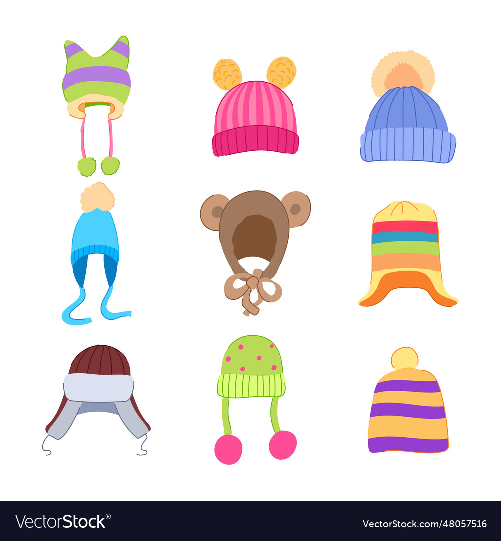 Winter hat kid set cartoon Royalty Free Vector Image