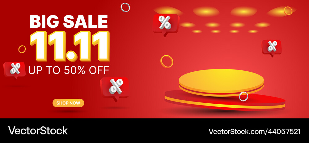 1111 sale banner design template with 3d podium Vector Image