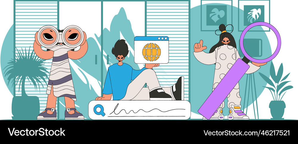 A group of people help find information on the Vector Image