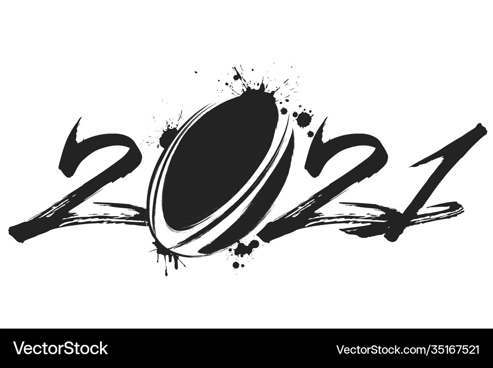 Abstract numbers 2021 and rugby ball from blots Vector Image