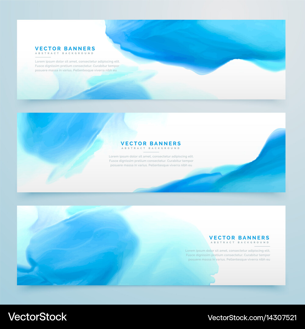 Blue ink watercolor banners set Royalty Free Vector Image
