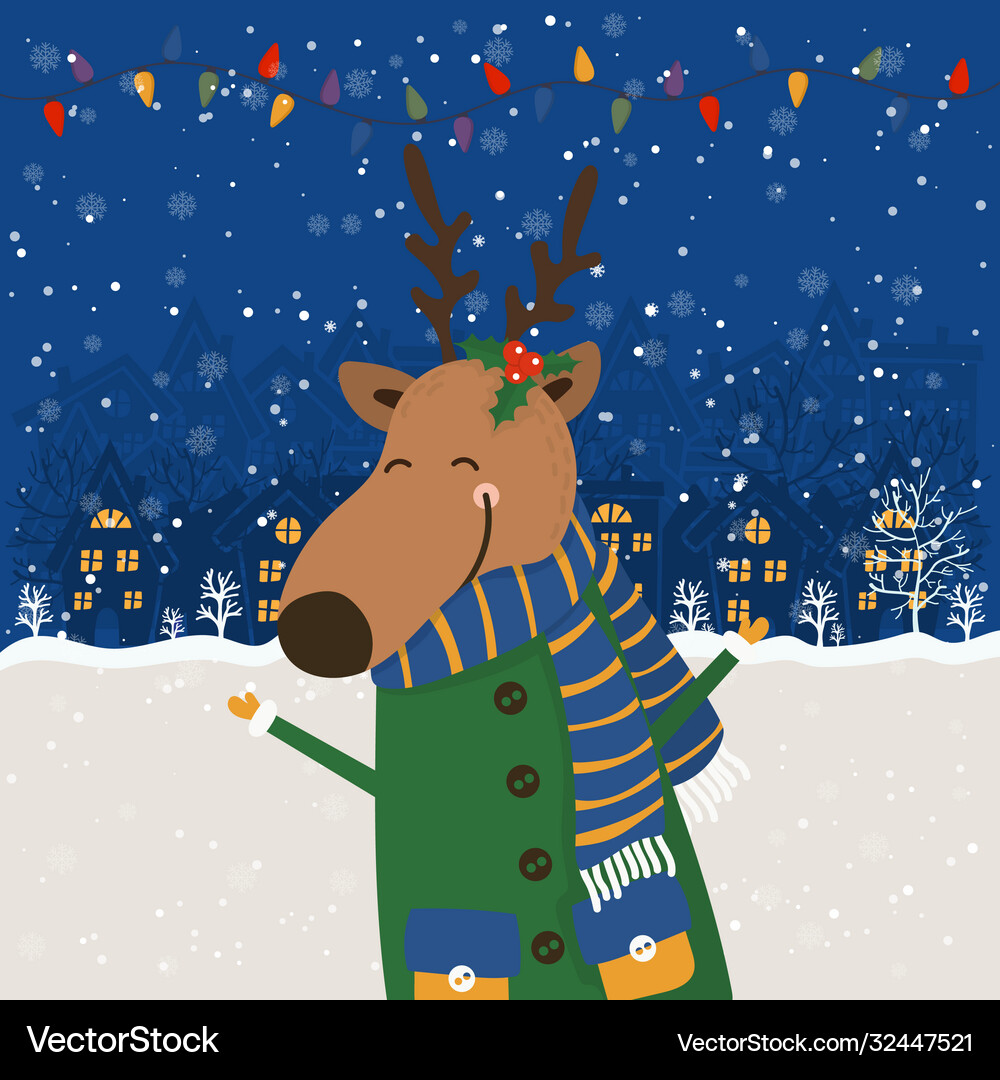 Cartoon for holiday theme with deer on winter Vector Image