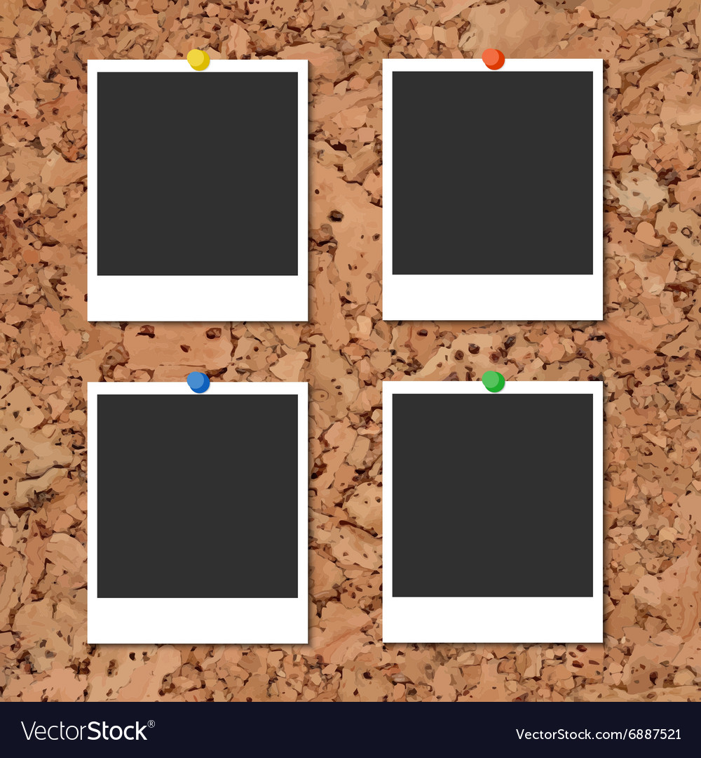 Cork board with photo cards and color pin Vector Image