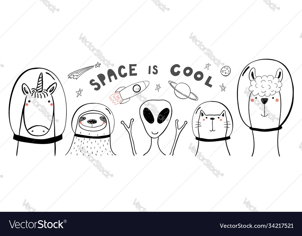 Cute space animals Royalty Free Vector Image - VectorStock