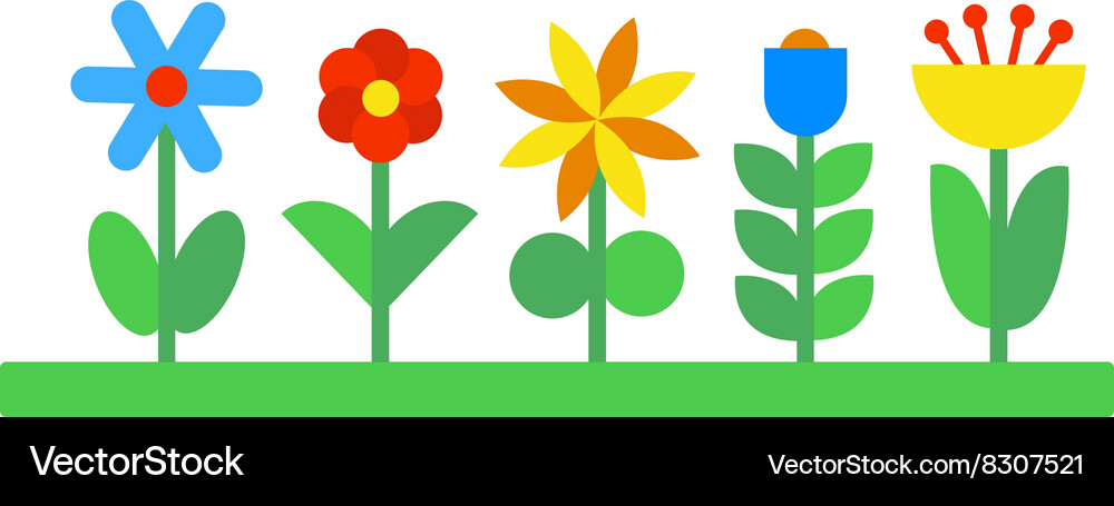 Flower icons colorful plants nature flat Vector Image