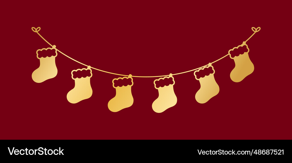 Gold christmas stocking silhouette garland Vector Image