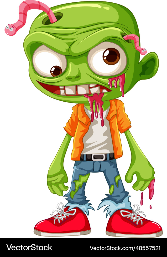 Infected male zombie cartoon with worm emerging Vector Image