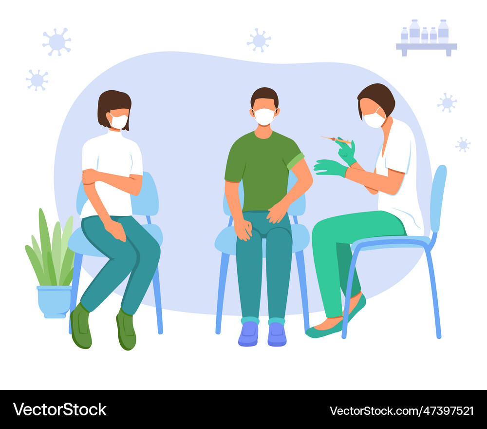 Nurse with syringe with vaccine makes injections Vector Image