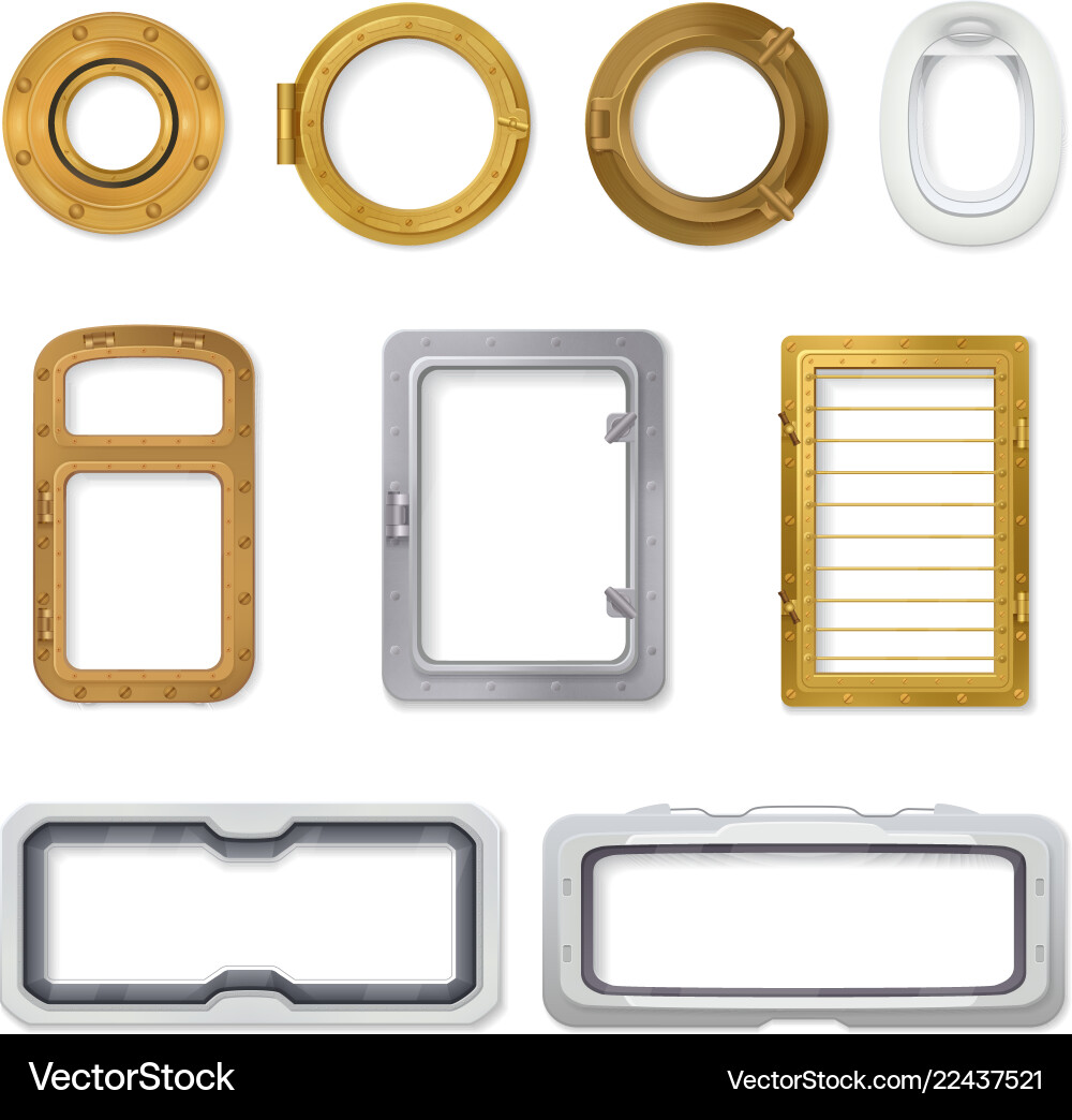 Porthole realistic icon set Royalty Free Vector Image