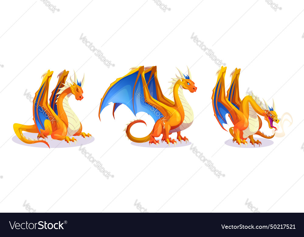 Set of fantasy dragon characters isolated on white