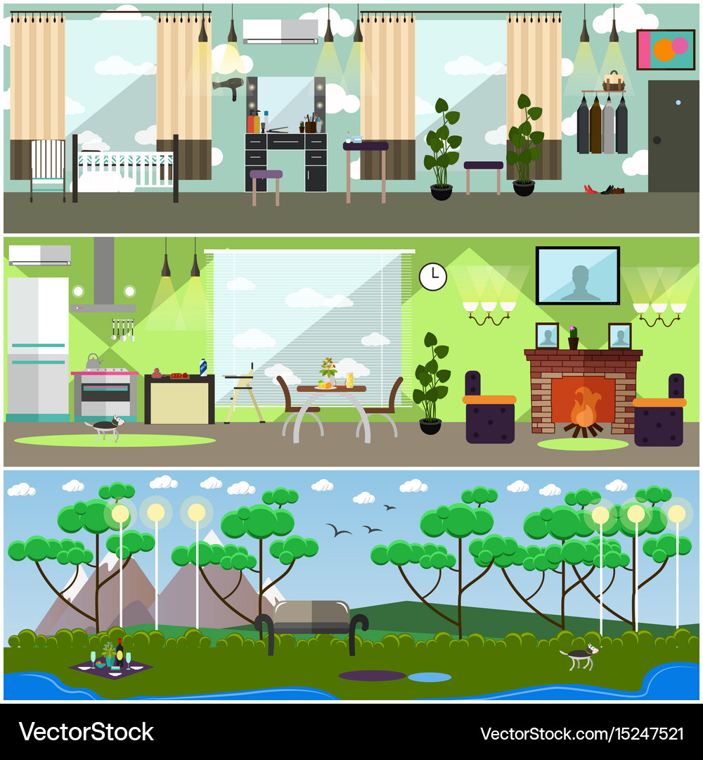 Set of mother interior posters banners Royalty Free Vector