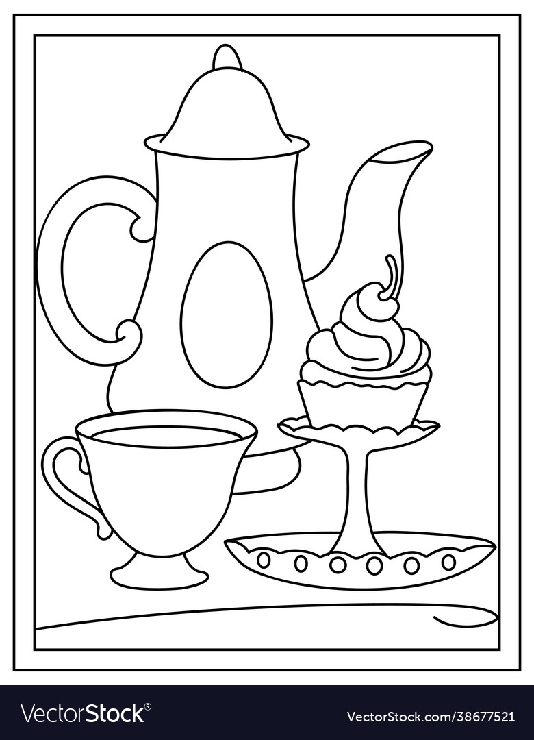 Tea colouring page Royalty Free Vector Image - VectorStock