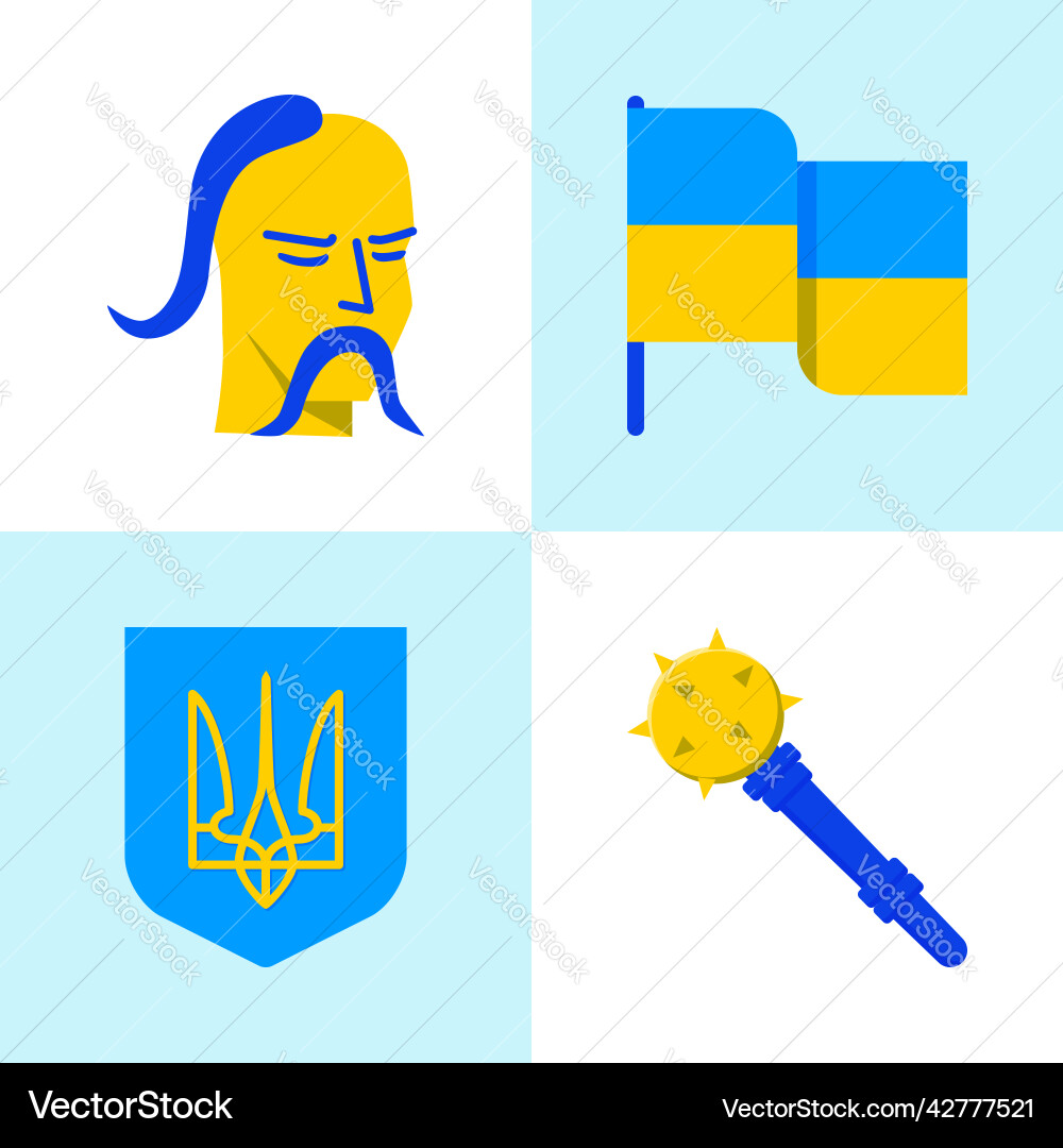 Ukraine national symbols icon set in flat style Vector Image