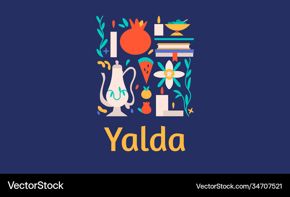 Yalda horizontal banner template with symbols Vector Image