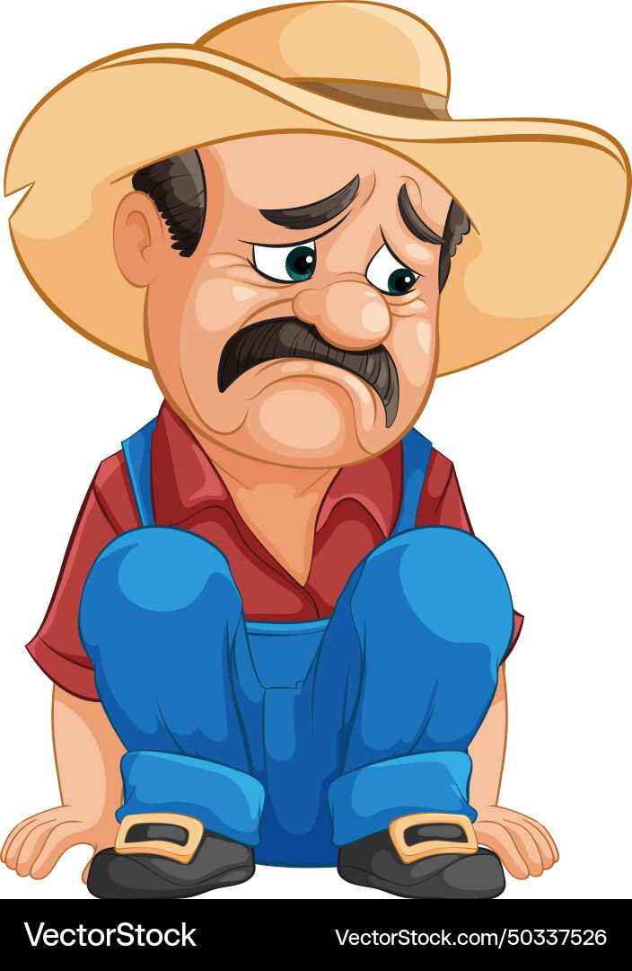 Cartoon cowboy sitting down looking upset Vector Image