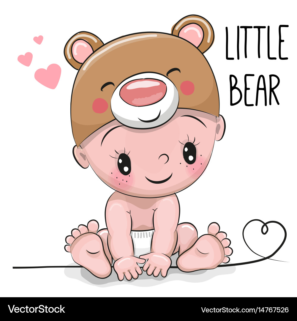 Cute cartoon baboy in a bear hat Royalty Free Vector Image