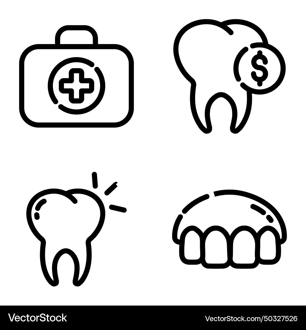 Dental flat icon set isolated on white background Vector Image