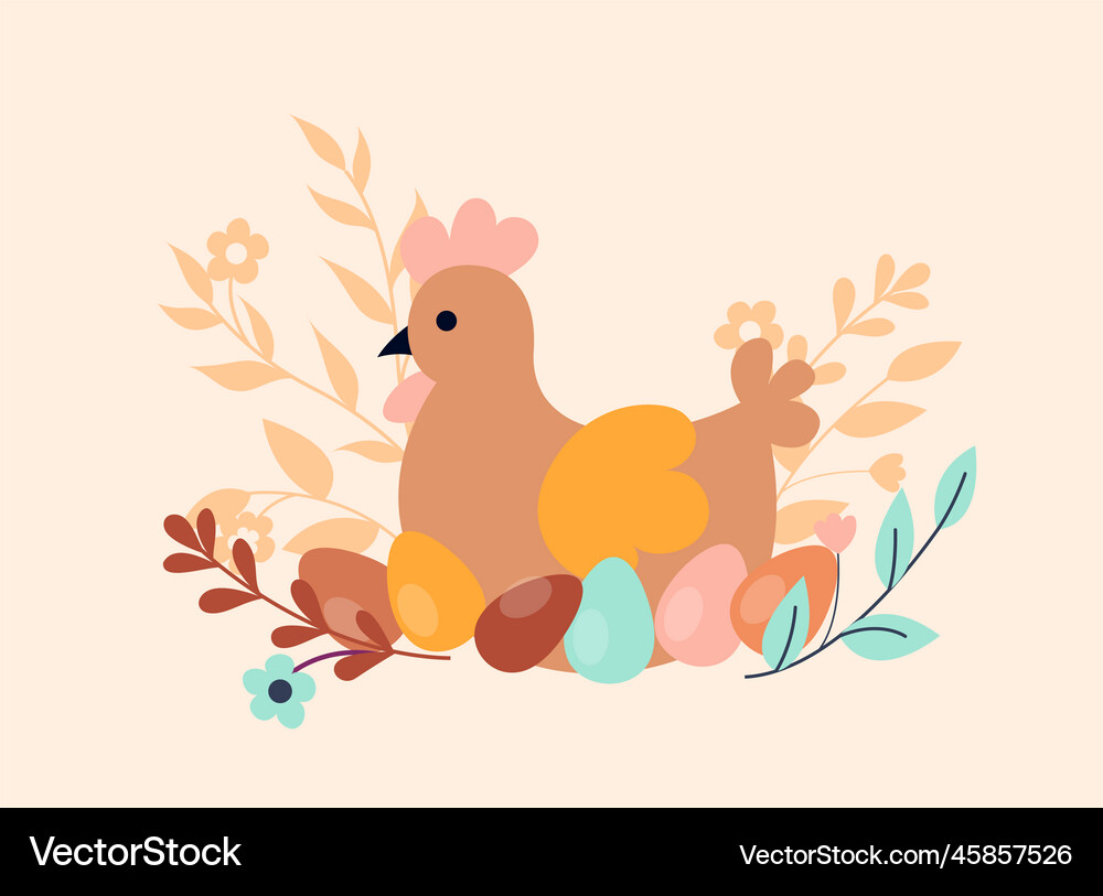 Easter boho chicken with eggs Royalty Free Vector Image
