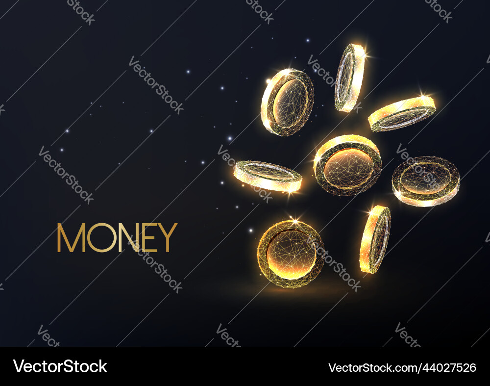 Glowing falling gold coins isolated on black Vector Image