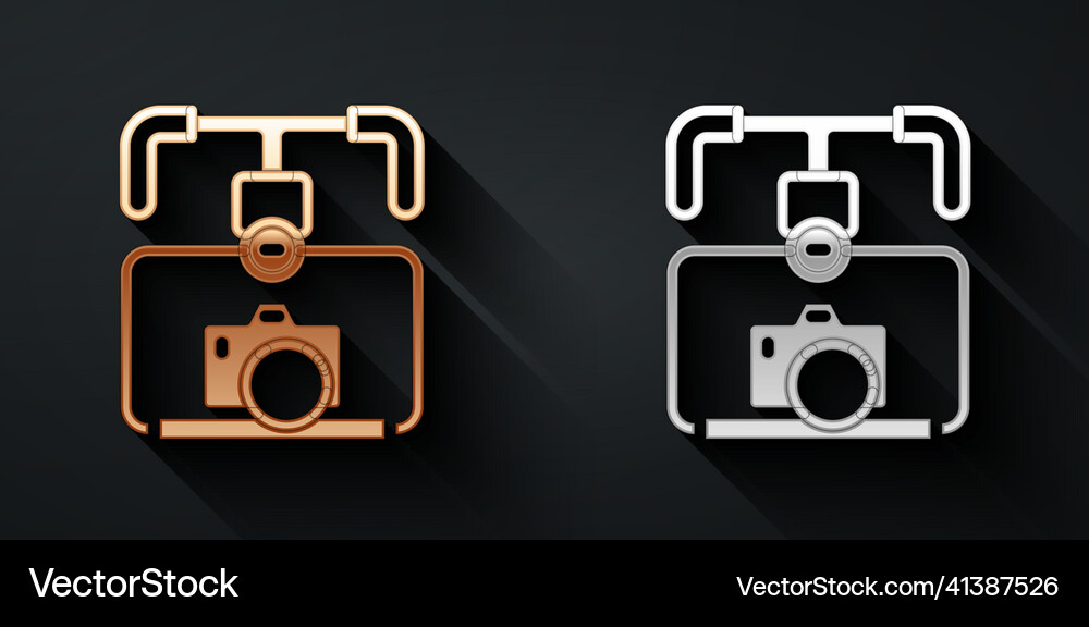 Gold and silver gimbal stabilizer with dslr camera