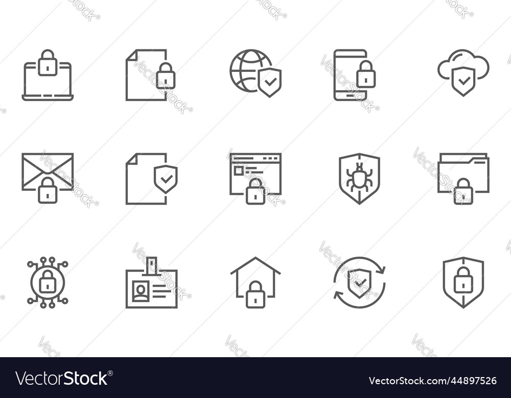 Protection and security line icons set Royalty Free Vector