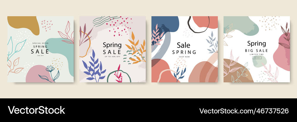 Trendy spring sale floral square templates Vector Image