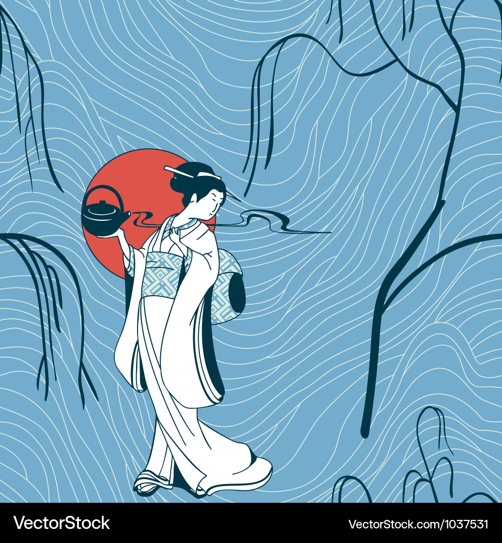 Background with a japan girl Royalty Free Vector Image