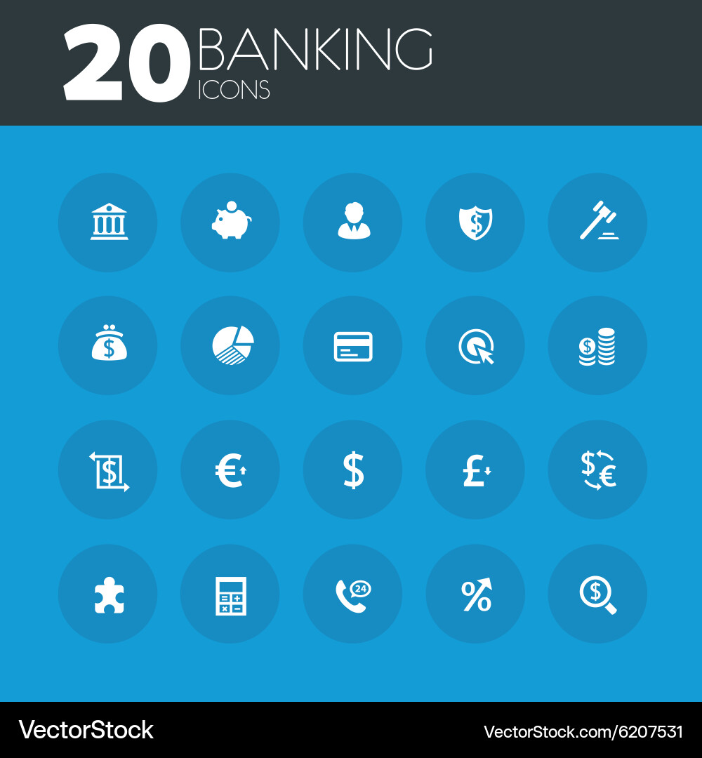 Banking icons on round blue buttons Royalty Free Vector