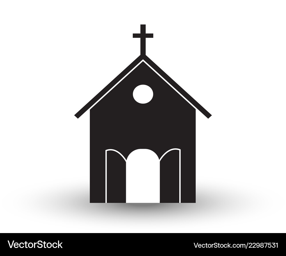 Black and white church icon flat with shadow Vector Image