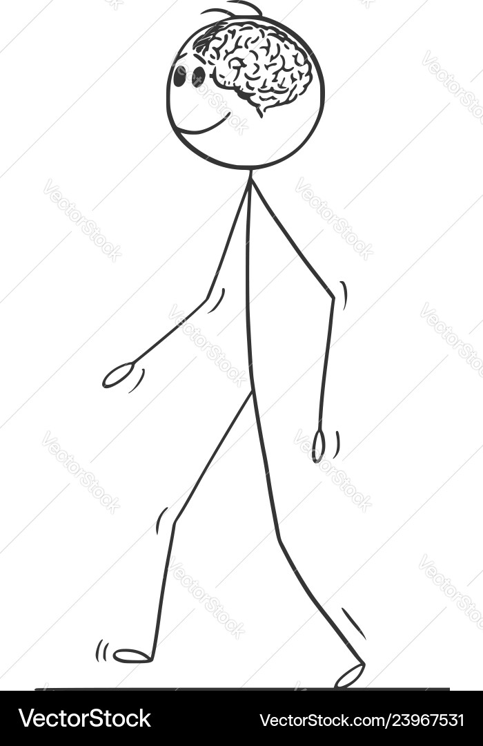 Cartoon man with brain visible in his head Vector Image