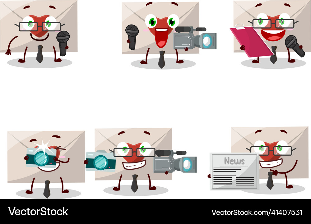Character reporter love envelope cute mascot Vector Image