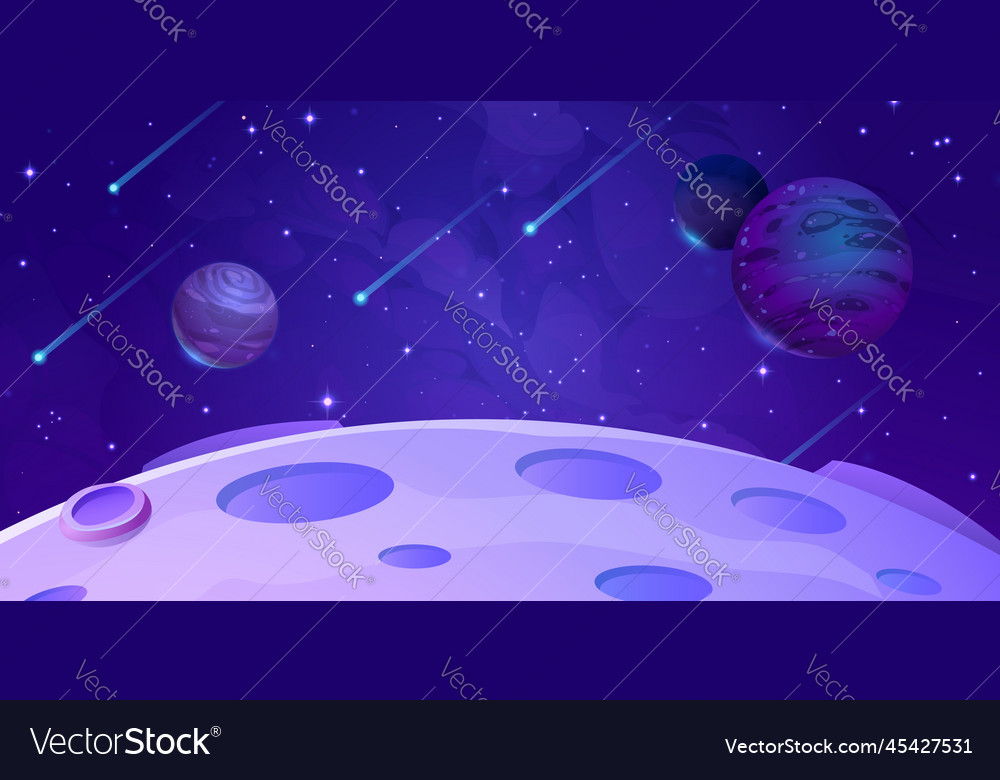 Fantasy alien planets and meteors in outer space Vector Image