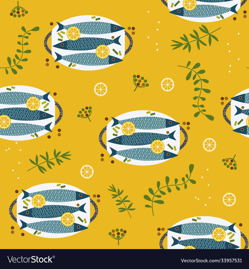 Fish dinner hand drawn flat pattern Royalty Free Vector