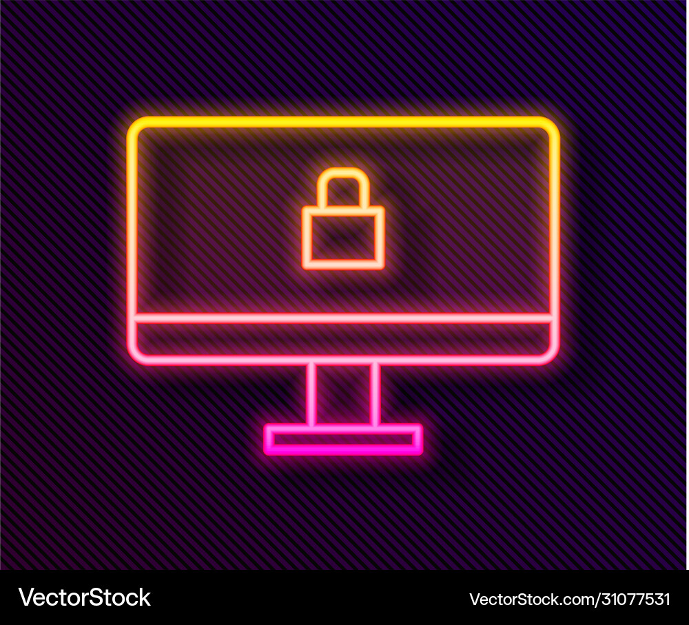 Glowing neon line lock on computer monitor screen Vector Image