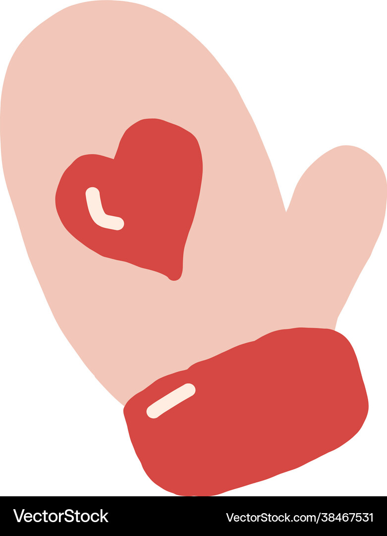 Mitten with a heart hand drawn doodle cartoon Vector Image
