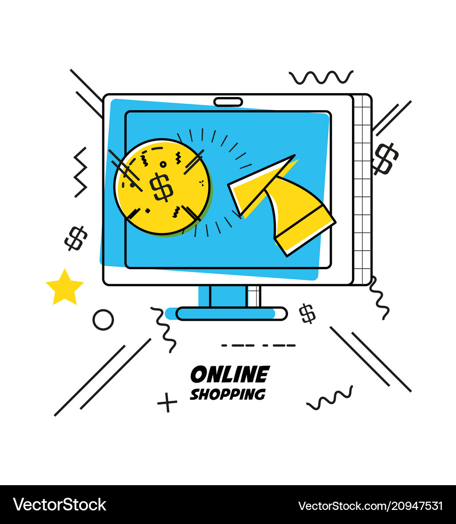 Monitor computer with shopping online concept Vector Image