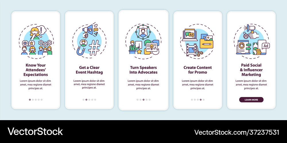 Online event marketing tips onboarding mobile app Vector Image