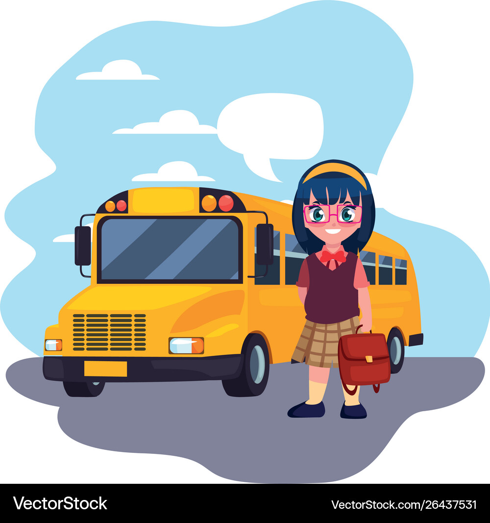 Student girl with bus back to school Royalty Free Vector