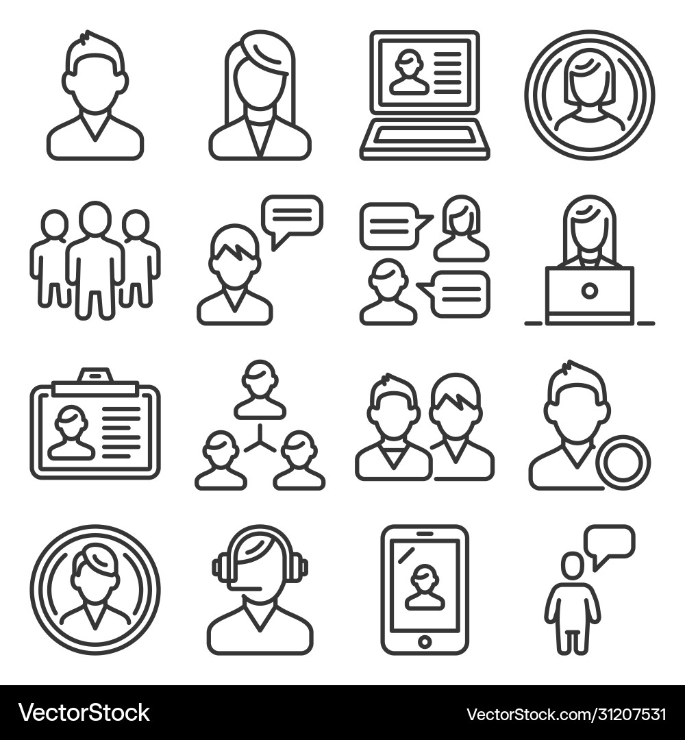 Users and people icons set on white background Vector Image