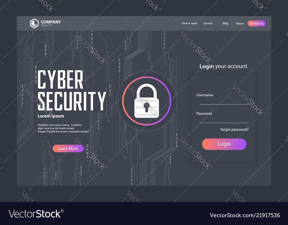 Cyber security landing page template design Vector Image