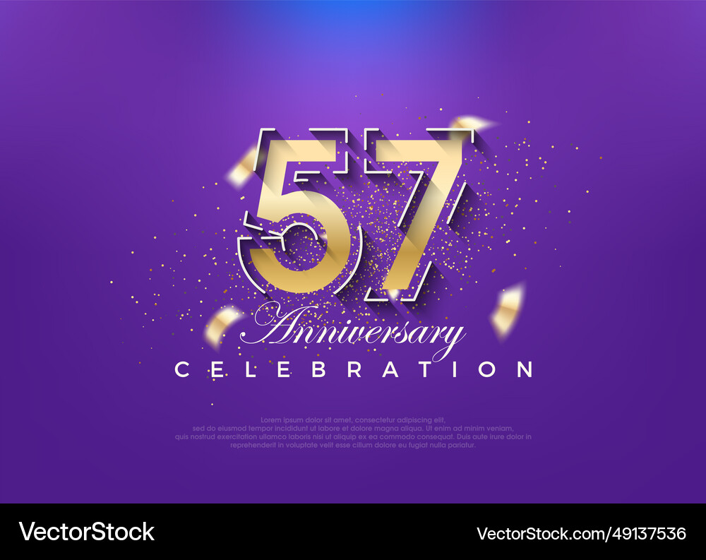 Gold number 57th anniversary premium design Vector Image