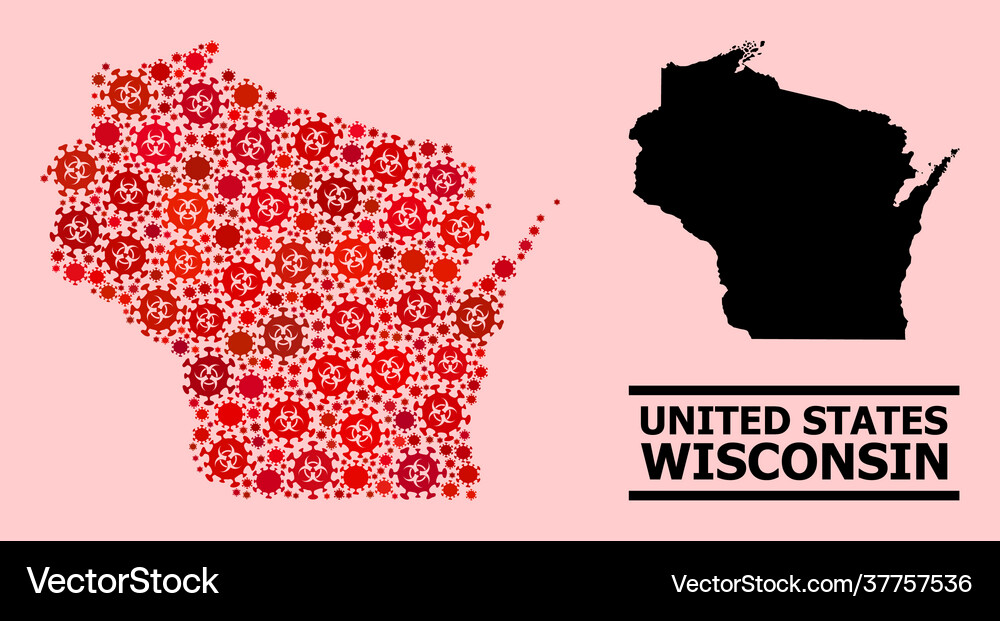Map wisconsin state - mosaic with covid19 virus Vector Image