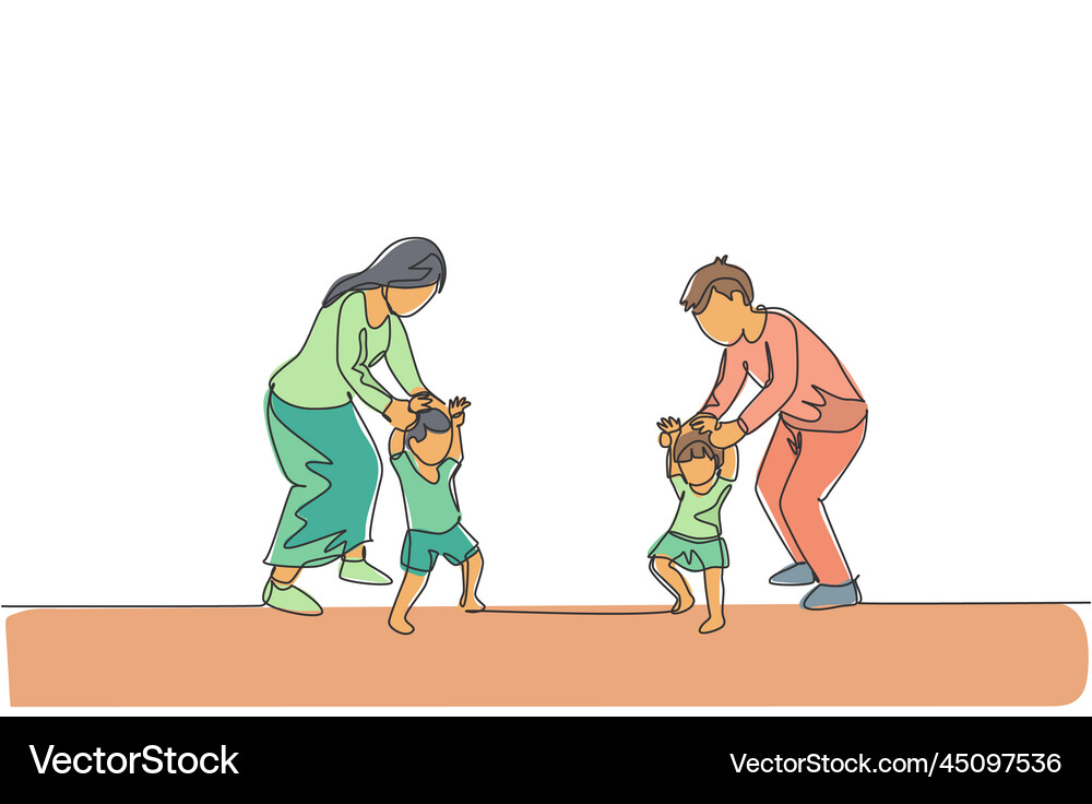 One single line drawing of young parents teaching Vector Image