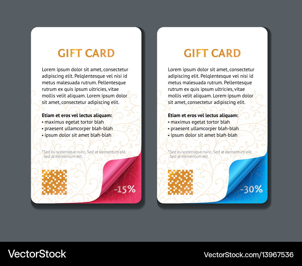 Set of gift cards with rolled corners Royalty Free Vector